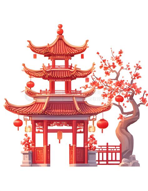 插画ai数字艺术 传统中国建筑灯笼梅花插画 Ai立体元素免费下载png格式2688像素编号70920900 千图网