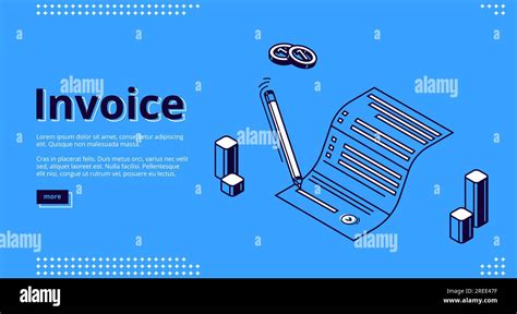 Invoice Isometric Landing Page Pen Signing Paper Bill For Tax Or