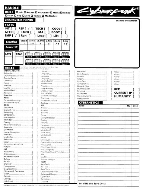 Cyberpunk 2020 Character Sheet Pdf