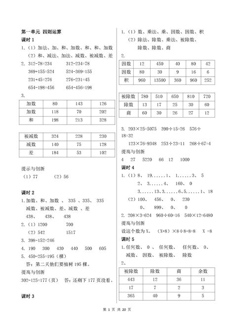 2020年学习与巩固四年级数学下册人教版答案青夏教育精英家教网