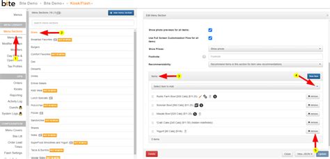 Adding Or Removing Menu Items From Menu Sections Bite Kiosk