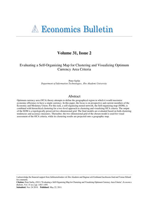 Pdf Evaluating A Self Organizing Map For Clustering And Visualizing Optimum Currency Area Criteria