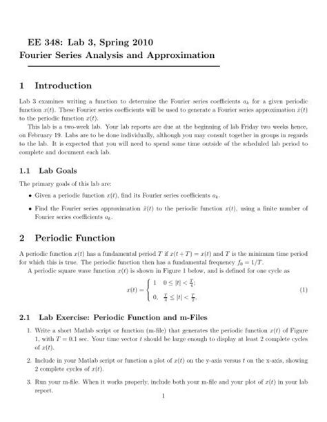Ee 348 Lab 3 Spring 2010 Fourier Series Analysis And
