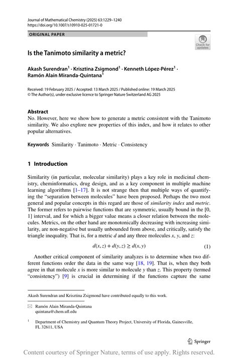 Is The Tanimoto Similarity A Metric Request Pdf