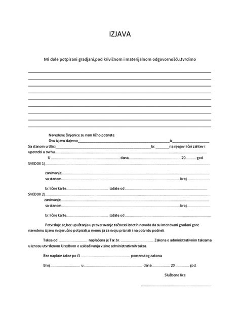 Izjava Sa Dva Svedoka Pdf