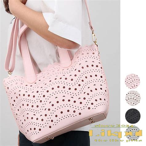 7285 러블리 펀칭핸드백 쇼퍼백 크로스백 데일리가방 학생크로스백 에이블리