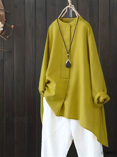 Eromis Premium Long Sleeve Blouse For Women Elegant Solid Dipped