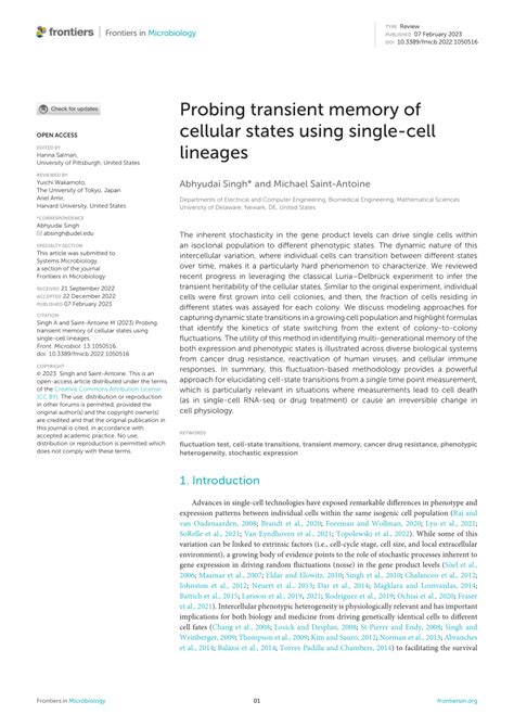 PDF Probing Transient Memory Of Cellular States Using Single Cell