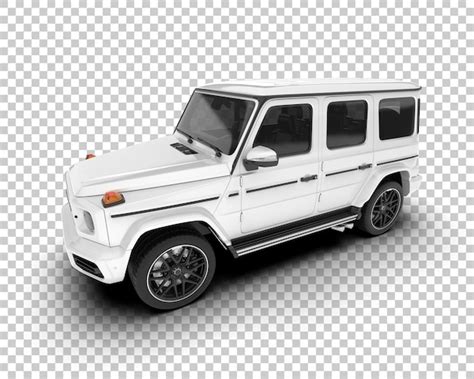透明な背景の 3 D レンダリング図に白い現実的な Suv Premium Psd