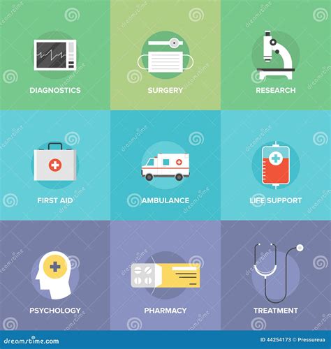 Gezondheidszorg En Geneeskunde Vlakke Pictogrammen Vector Illustratie