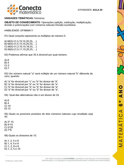 Atividade 20 Máximo Divisor Comum E Minimo Multiplo Comum Pdf