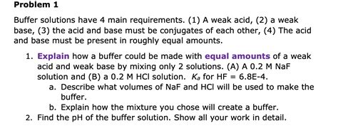 Solved Problem Buffer Solutions Have Main Requirements Chegg