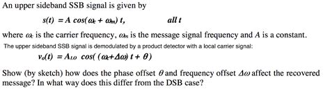 Solved An Upper Sideband Ssb Signal Is Given By S T A