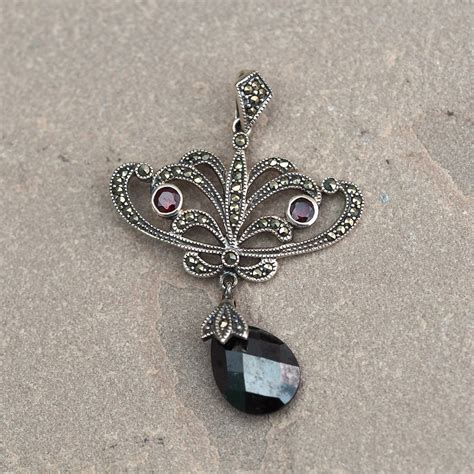 Statement Vintage Silver And Marcasite Pendant 925 Sterling Etsy
