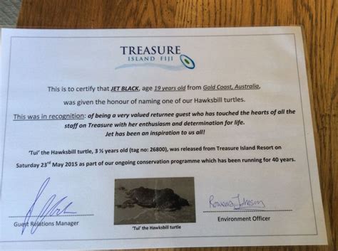 Jet S Certificate For Turtle Conservation