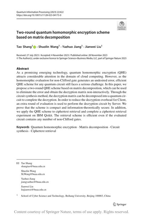 Two Round Quantum Homomorphic Encryption Scheme Based On Matrix