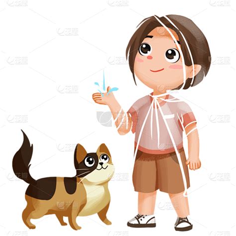 手绘 雨中人与动物场景插画6图片手绘元素图片素材 花瓣网