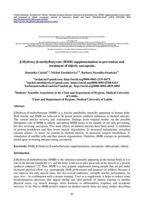 Pdf β Hydroxy β Methylbutyrate Hmb Supplementation In Prevention And Treatment Of Elderly