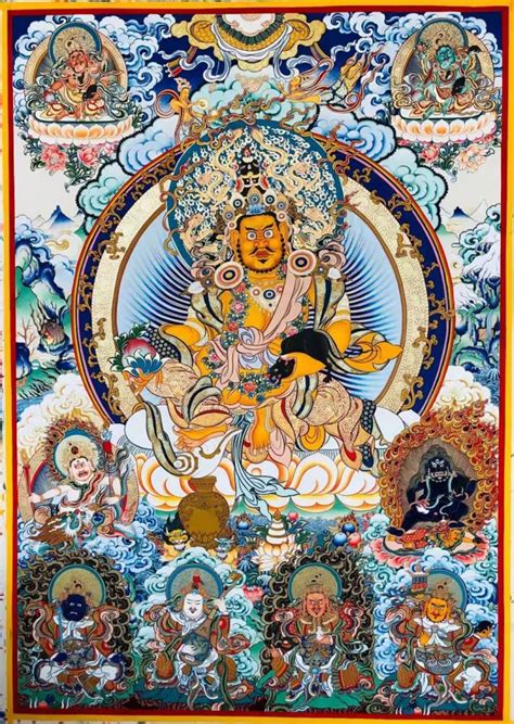 唐卡寄卖编号：jm·188 139794 五色财神盘龙财富净土四天王纳财图（彩唐） 沃唐卡