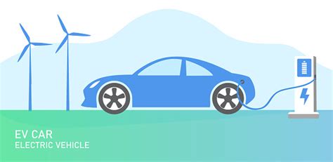 전기 자동차 Ev 자동차 태양 전지 패널 및 풍력 터빈이있는 전기 충전소에서 자동차 충전 배터리 생태 환경을위한 지속 가능한 녹색 에너지 미래 지향적 인 운송 기술 고객에