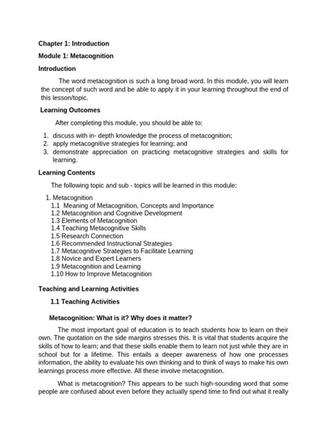 Chapter 1 Facilitating Learning- GOOGLE CLASSROOM | PDF | Metacognition ...
