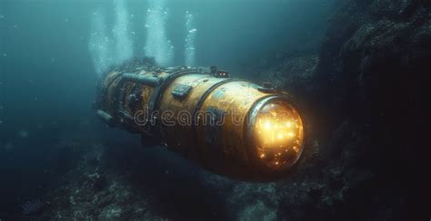 exploration of ocean depths with a submarine robot in a vibrant
