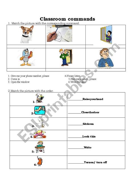 classroom commands esl worksheet by rochal