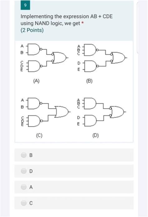 Solved 9 Implementing The Expression Ab Cde Using Nand