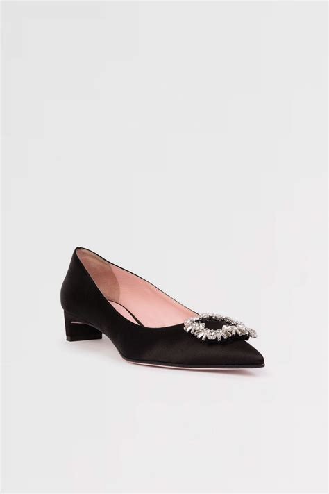 Vivien Kitten Heel Black Satin Kitten Heel Shoe With Crystal Buckle