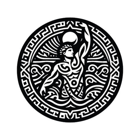 Apollo Greek Deity In Silhouete With Polynesian Ethnic Pattern