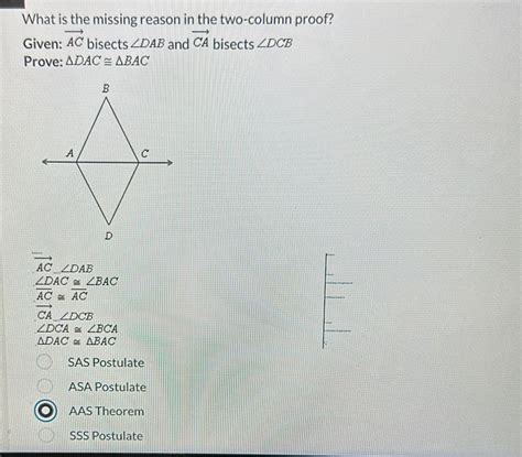 what is the missing reason in the two column proof given vector ac