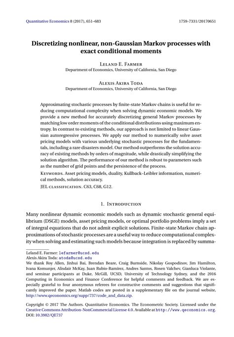 pdf discretizing nonlinear non gaussian markov processes with exact conditional moments