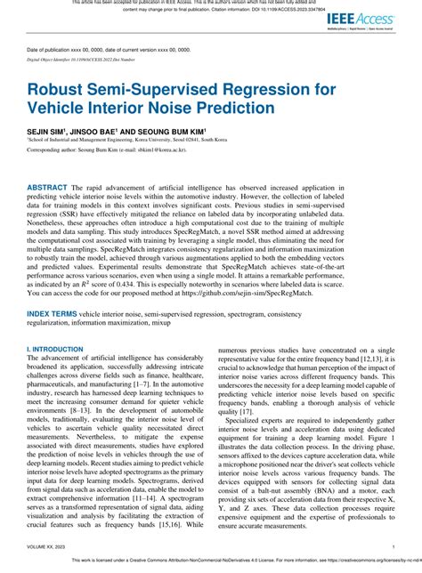 Pdf Robust Semi Supervised Regression For Vehicle Interior Noise