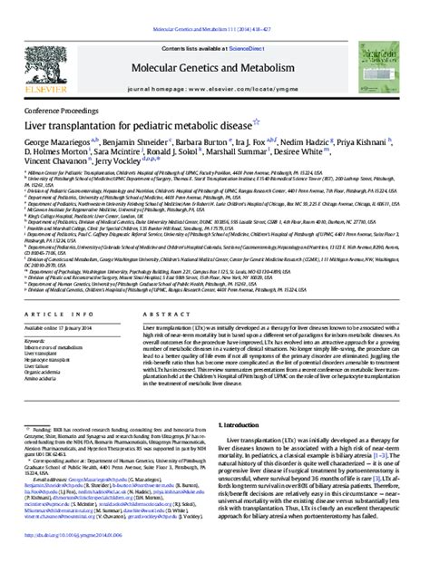 Pdf Liver Transplantation For Pediatric Metabolic Disease George