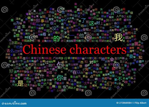 Cluster Of The Most Used Chinese Characters With A Randomly Assigned Colors Stock Illustration