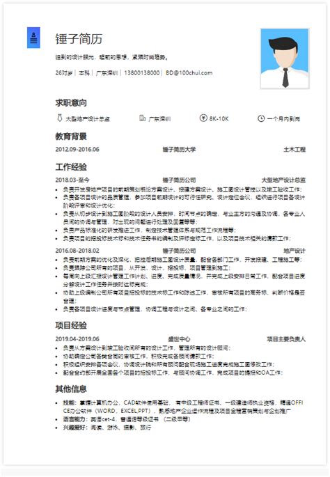 大型地产设计总监简历模板在线简历案例 锤子简历 知乎