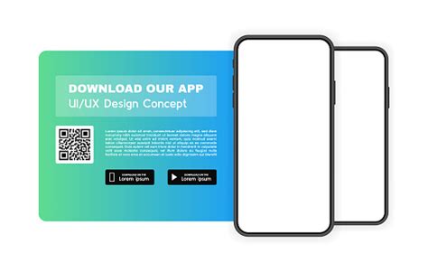 앱 광고 배너를 다운로드하세요 휴대 전화에 대한 응용 프로그램 응용 프로그램에 대한 전화 모형 템플릿입니다 모던 벡터 일러스트레이션 3차원 형태에 대한 스톡 벡터 아트 및