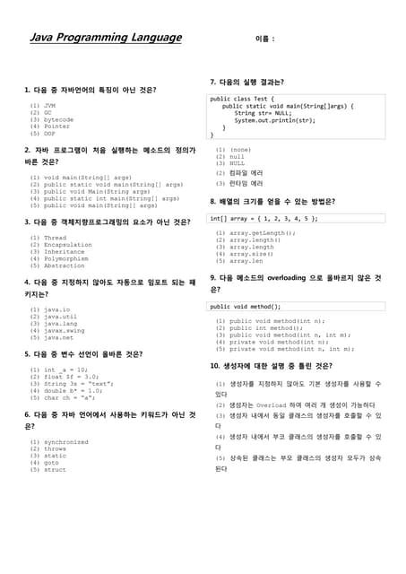 Java Programming Language Test Pdf