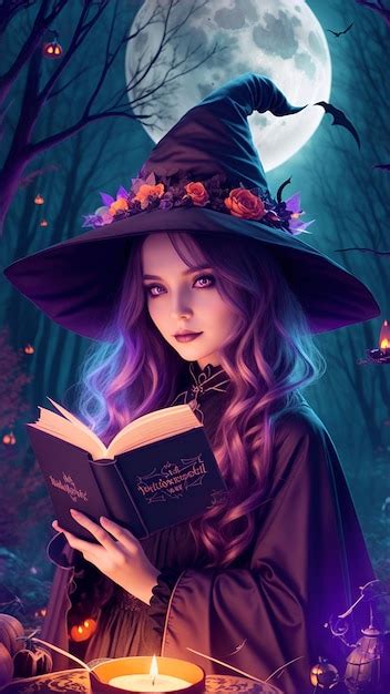 Premium Ai Image Halloween Witch Girl With Magic Book Of Spells