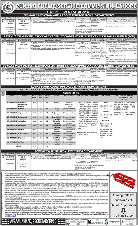 Punjab Public Service Commission Ppsc Jobs Advertisement No 062025