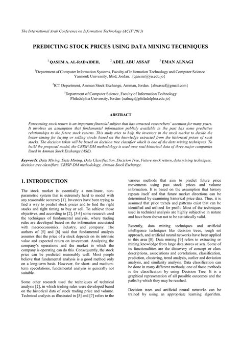 Pdf Predicting Stock Prices Using Data Mining Techniques
