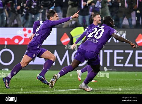 ACF Fiorentina S Defender Luca Ranieri Celebrates After Scoring A Goal