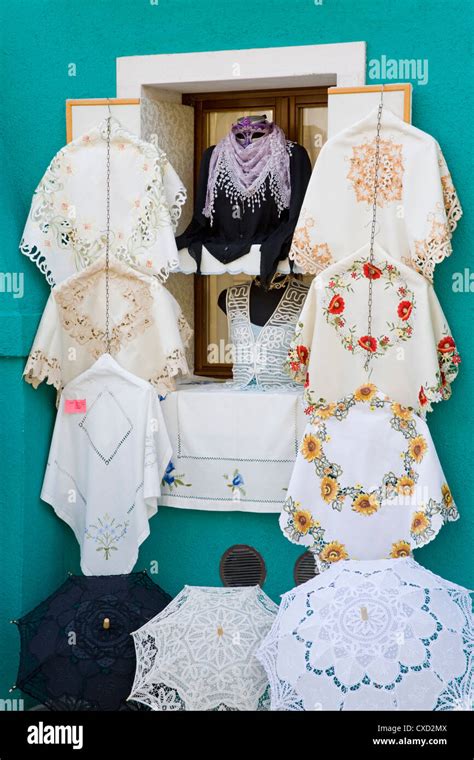 Handmade Lace On Burano Island Venice Veneto Italy Europe Stock