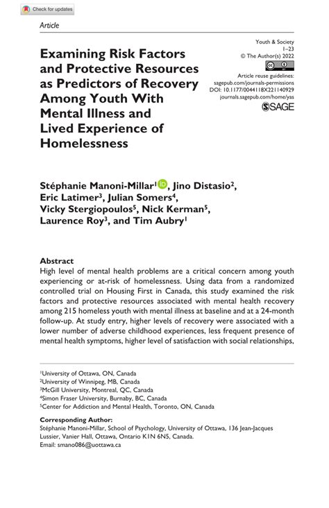Pdf Examining Risk Factors And Protective Resources As Predictors Of Recovery Among Youth With