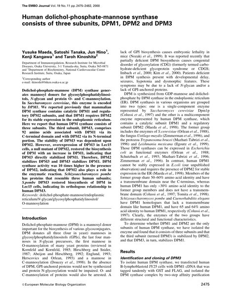 Pdf Human Dolichol Phosphate Mannose Synthase Consists Of Three