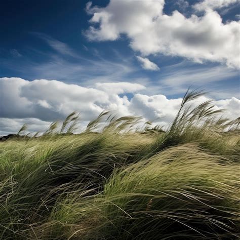 Premium Photo Windy Day In A Grassy Field