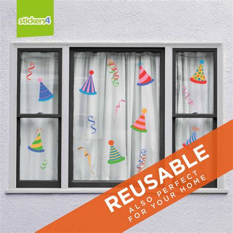 Pack Of Party Hats And Streamer Window Stickers
