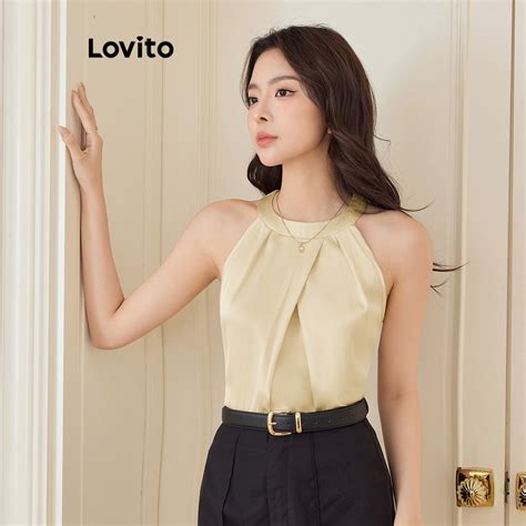 Lovito Women Elegant Plain Structure Line Plicated Blouse L108ED025 Shopee Philippines