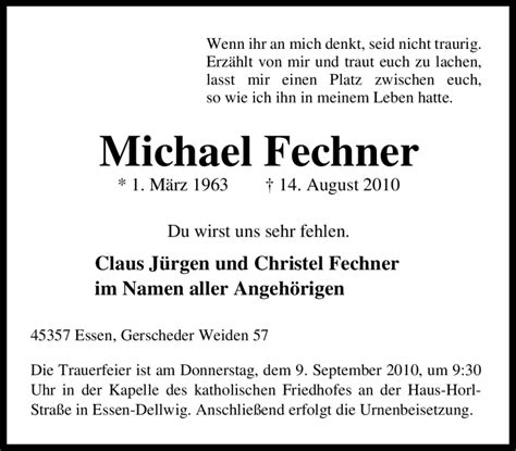 Traueranzeigen Von Michael Fechner Trauer In Nrw De