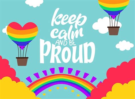침착하고 자랑스러워하십시오 Lgbt 글자 인용문 화려한 무지개와 프라이드 포스터 개념입니다 현수막 카드 디자인을 위한